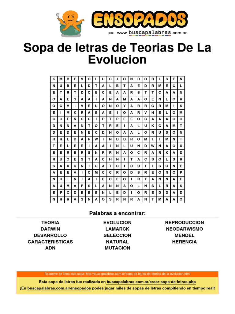 Sopa de Letras de Teorias de La Evolucion | PDF | Evolución | Ciencias ...