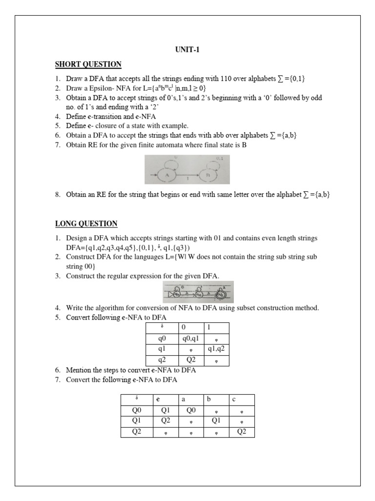 AT 1 & 2 UNIT QUESTIONS | Download Free PDF | Regular Expression | Formalism (Deductive)