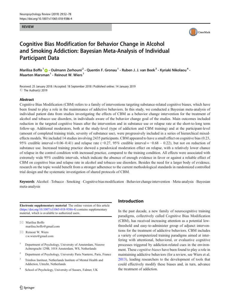 Boffo (2019) Cognitive Bias Modification For Behavior Change in Alcohol ...