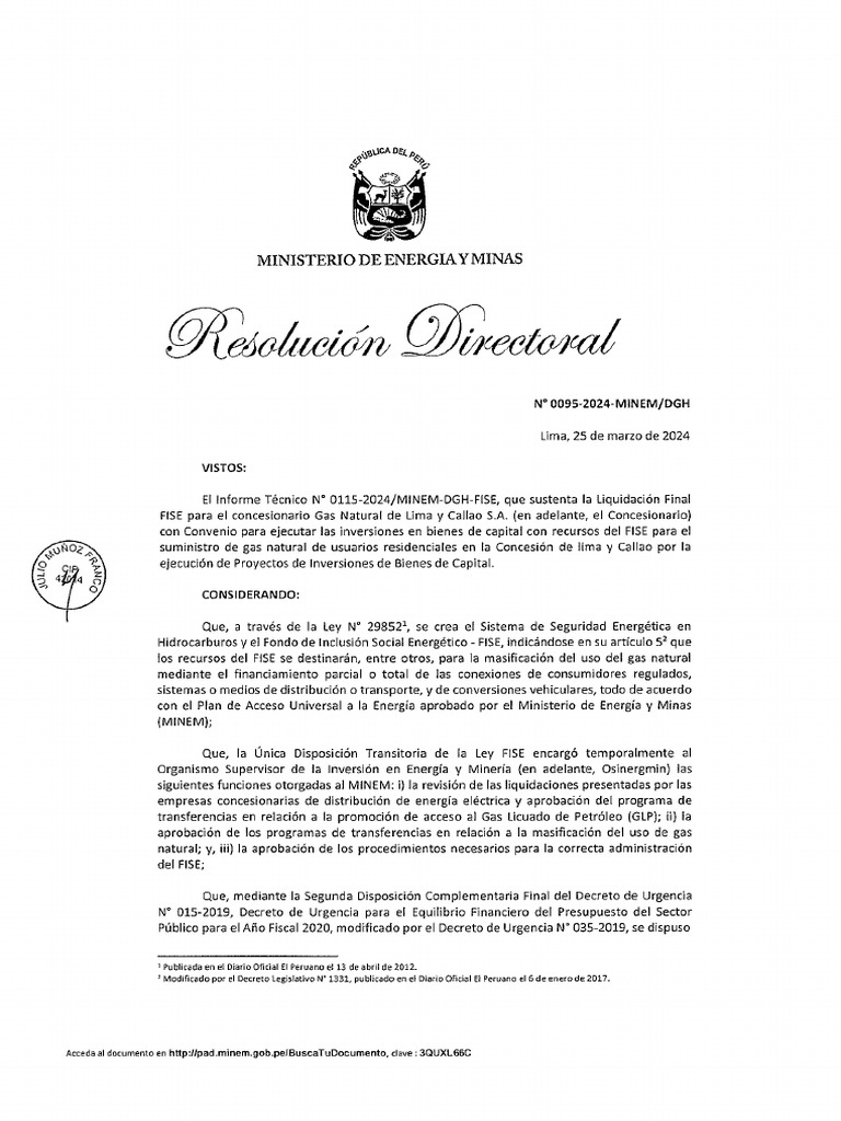Resolucion Directoral No 095 2024 Minem DGH | PDF