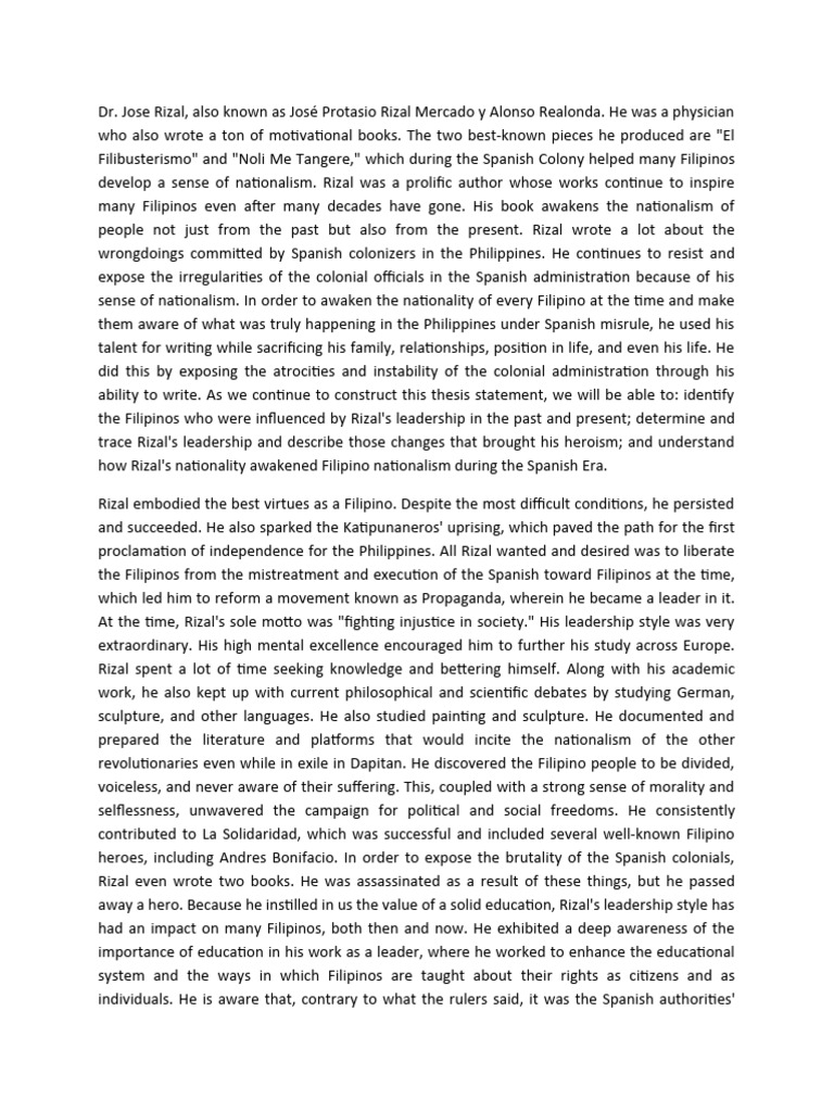 Rizal's Life and Works - Thesis Statement - Topic 1 | PDF | Philippines