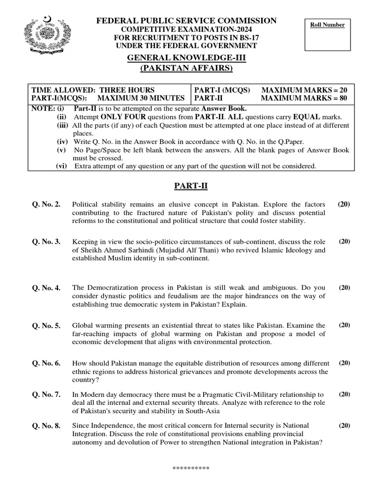 CSS 2024 Pakistan Affairs Exam Paper | PDF | Pakistan | Democracy