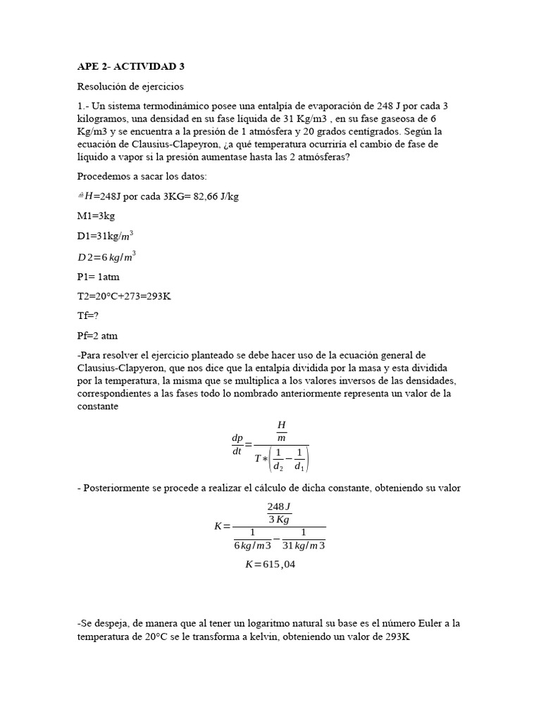 Ejercicios de Fisicoquímica | PDF | Temperatura | Fase (materia)