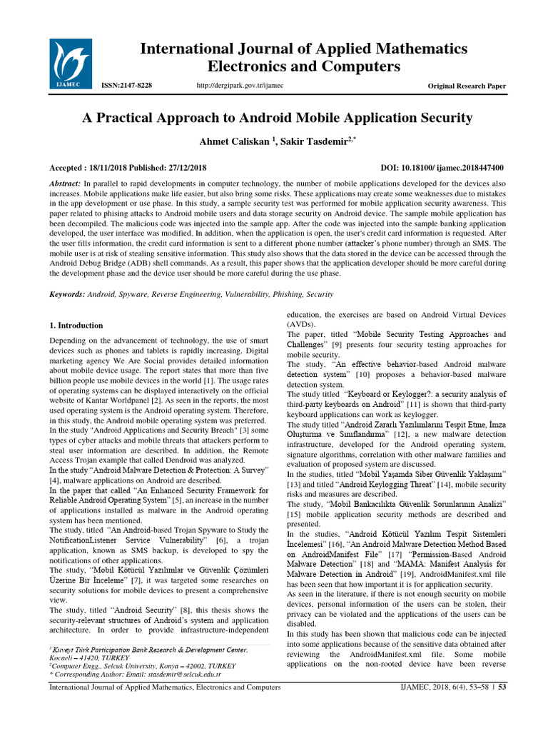 A Practical Approach To Android Mobile Application Security 467450 609607 Pdf Security