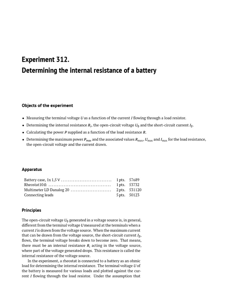 Measuring Battery Internal Resistance | PDF | Electrical Resistance And ...