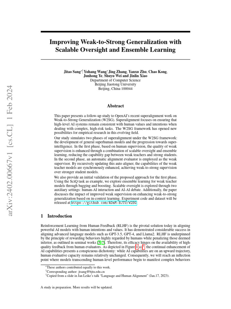 Improving Weak-to-Strong Generalization With Scalable Oversight and Ensemble Learning | PDF ...