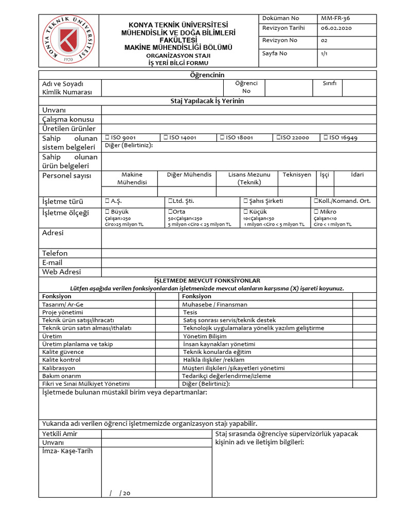 Zorunlu Staj Başvuru Formları | PDF
