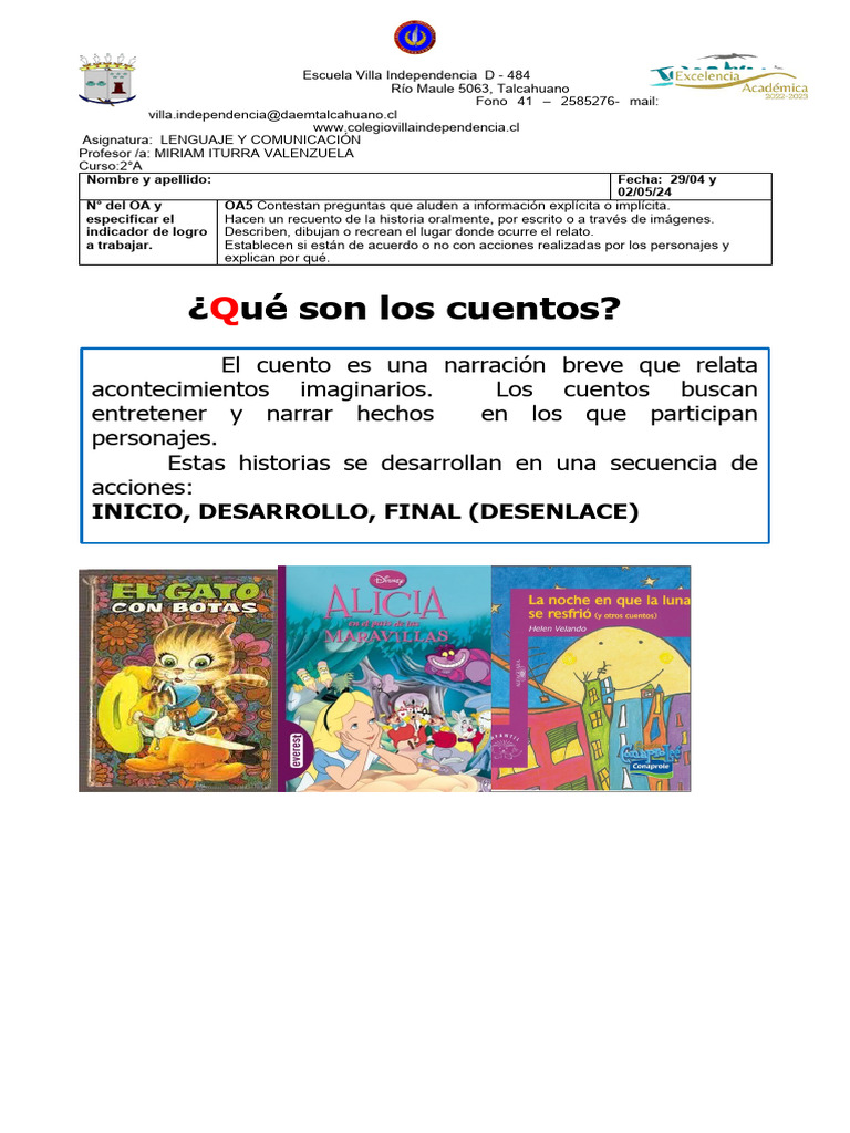 Estructura del Cuento para 2°A | PDF