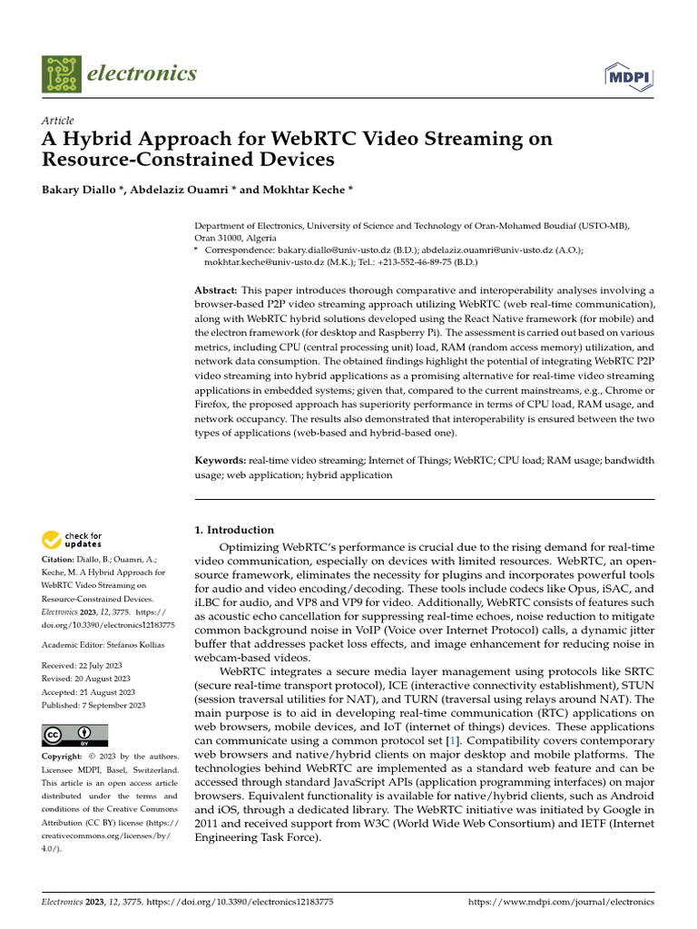 A Hybrid Approach For WebRTC Video Streaming On Re | PDF | Computer Network | Mobile App