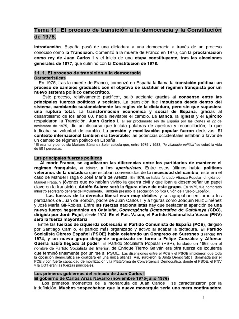 Tema 11 El Proceso De Transición A La Democracia Pdf Legislador