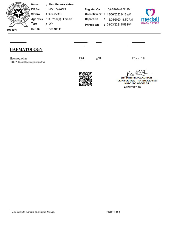 Haematology: Investigation Observed Value Unit Biological Reference ...