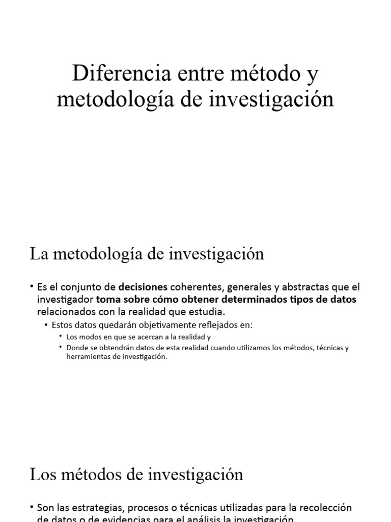 Diferencia Entre Método y Metodología de Investigación | PDF ...