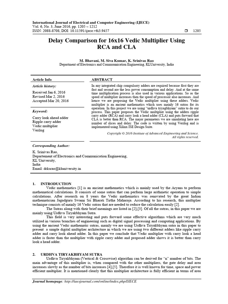 Delay Comparison For 16x16 Vedic Multiplier Using | PDF | Digital Electronics | Computer Engineering