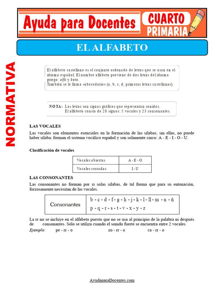 Fichas-de-el-Alfabeto-para-Cuarto-de-Primaria | PDF | Alfabeto | Voz humana
