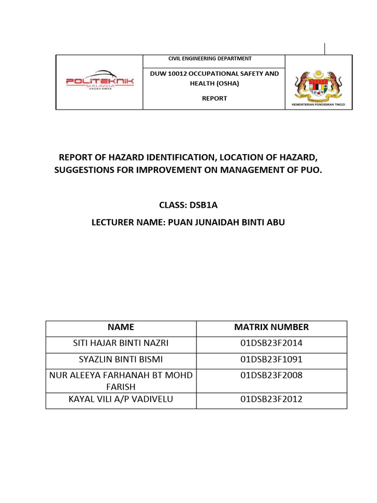REPORT HAZARD IDENTIFICATION (1) | PDF | Occupational Safety And Health ...