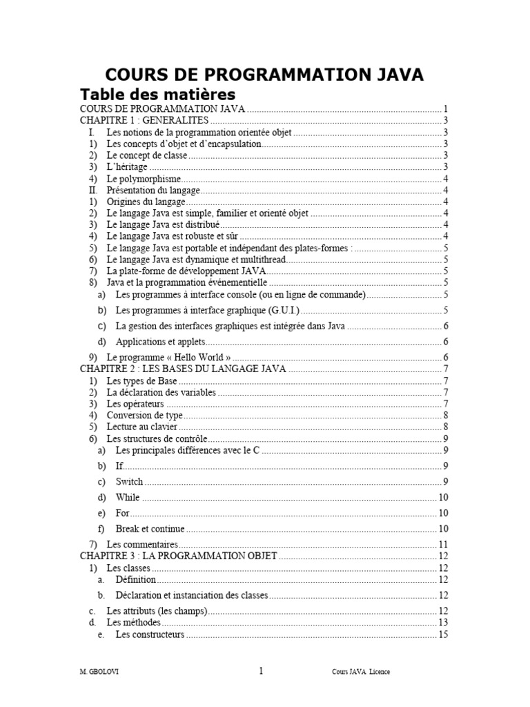 Cours Complet de Programmation Java | PDF | Classe (informatique ...