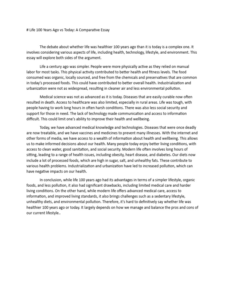Life 100 Years Ago Vs Today | PDF | Health Care | Mental Health