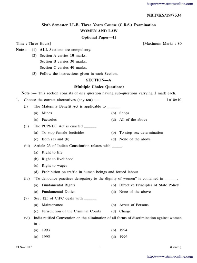 Women and Law Exam Paper Guide | PDF | Sexual Harassment | Rape