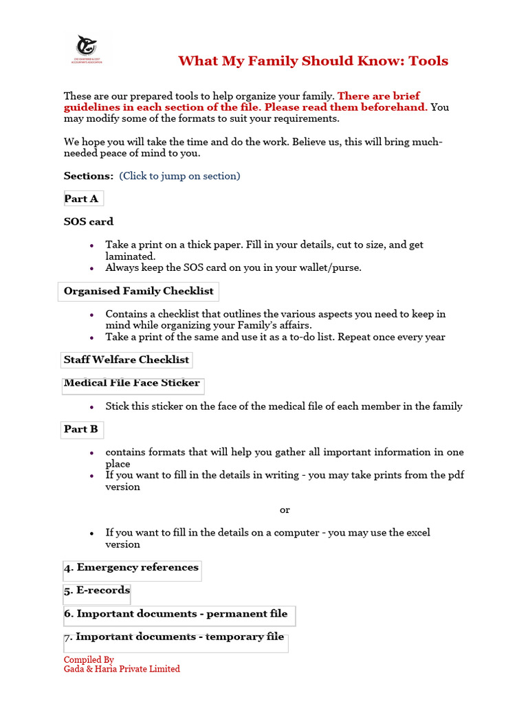 Family Organization Tools and Checklists | PDF | Loans | Insurance
