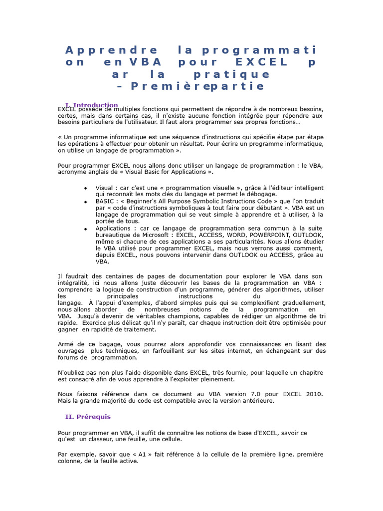 Cours Vba | PDF | Microsoft Excel | Visual Basic for Applications
