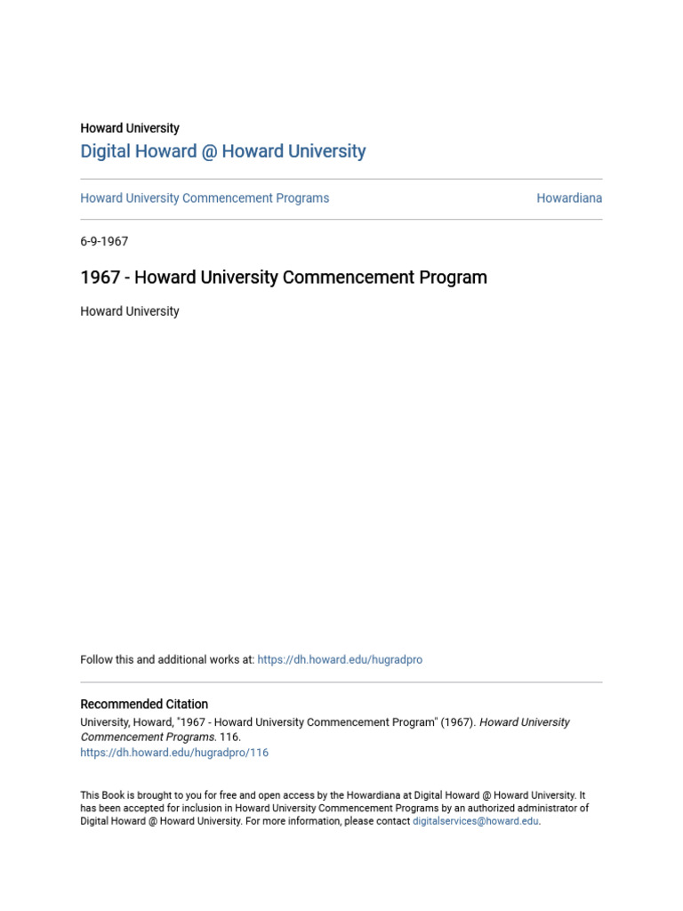 1967 - Howard University Commencement Program | PDF | Science & Mathematics