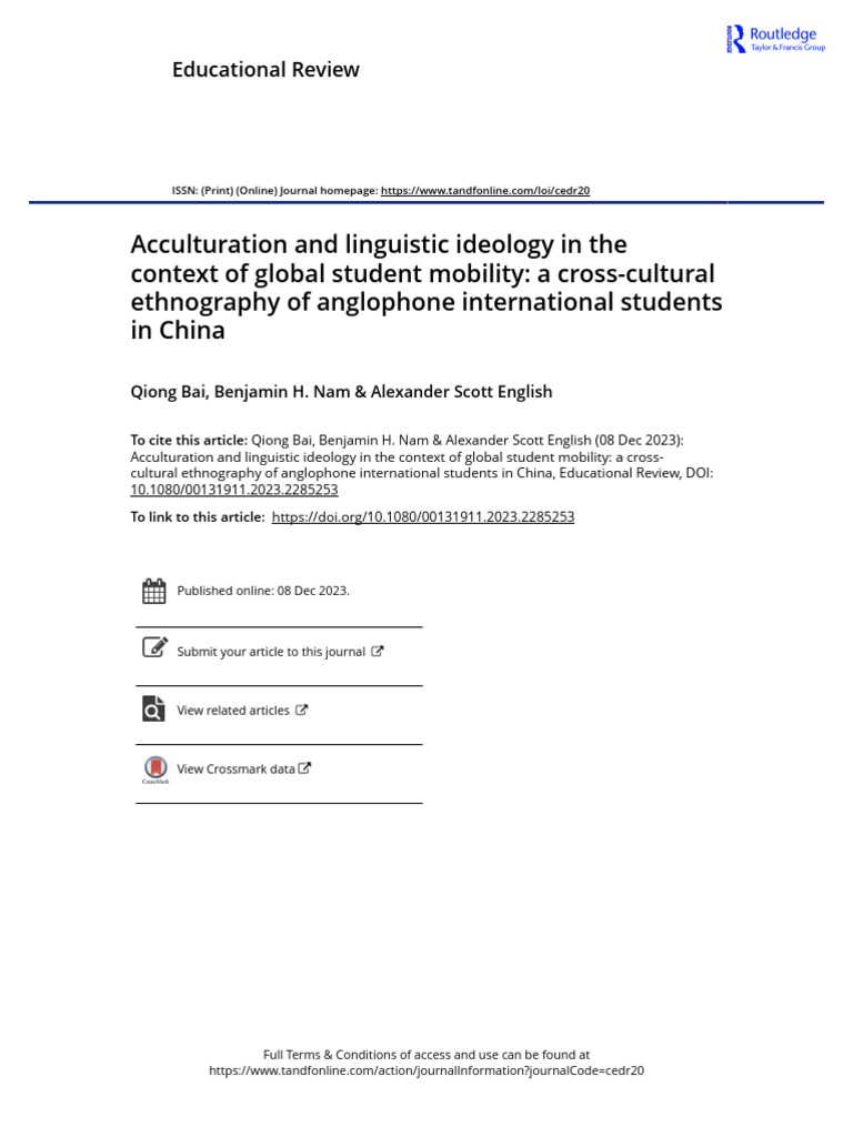 Acculturation of Anglophone Students in China | PDF | Qualitative ...