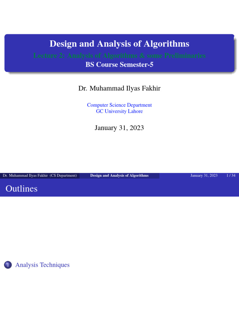 LECTURE 02-BS AanalysisOfAlgorthims-ANALYSIS | PDF | Algorithms | Algorithms And Data Structures