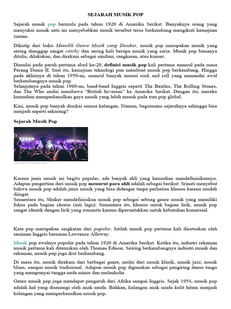 Kliping Sejarah Penemuan Musik Pop | PDF