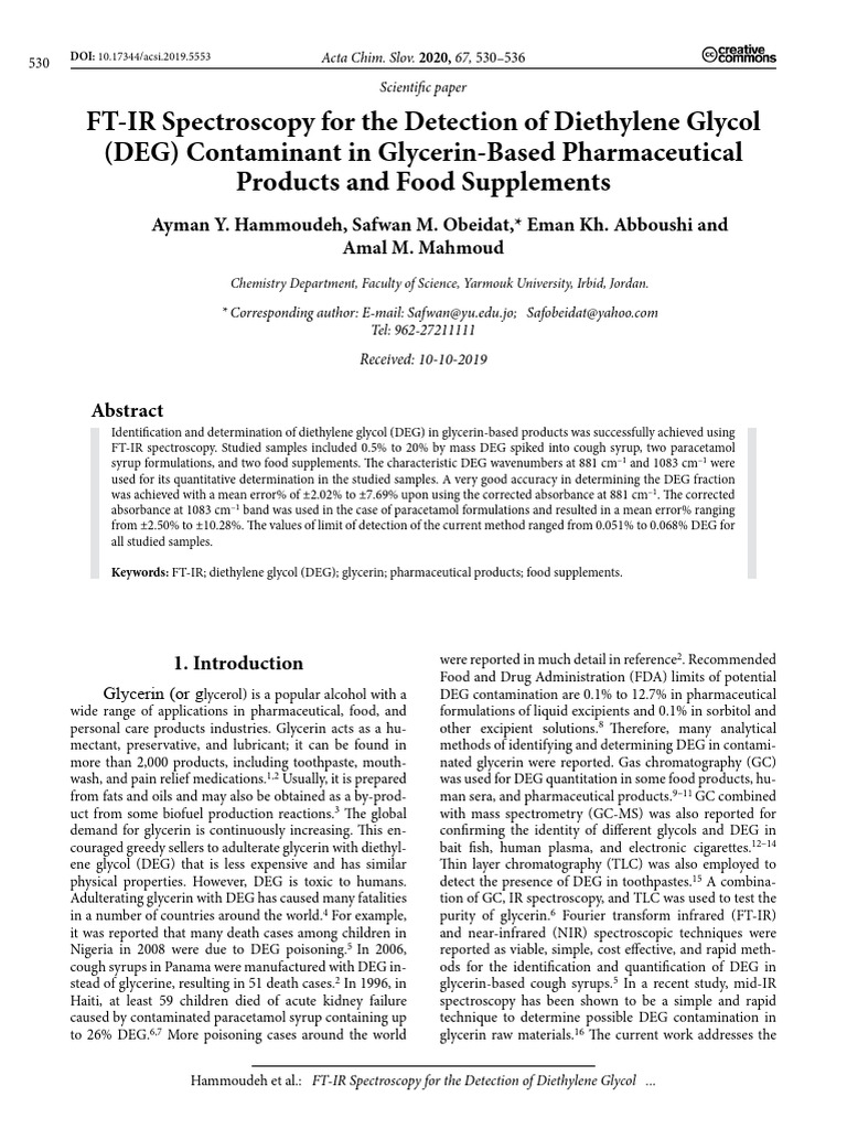 FT-IR Spectroscopy For The Detection of Diethylene | PDF | Glycerol ...