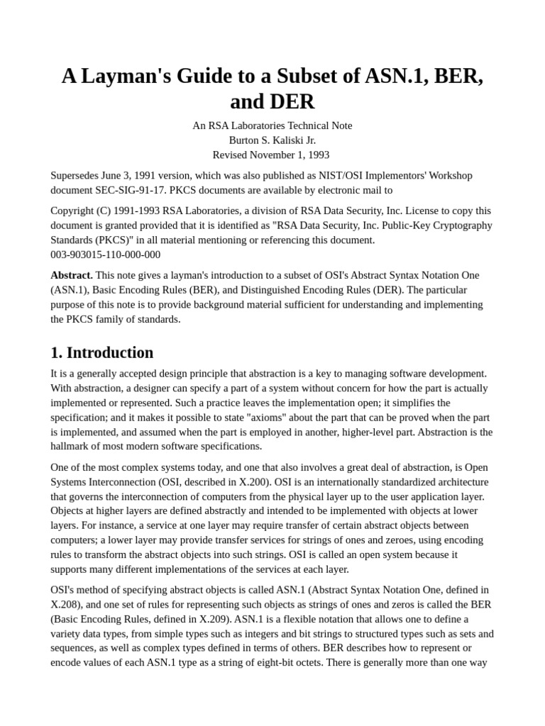 A Layman's Guide To A Subset of ASN.1, BER, and DER | Download Free PDF | Data Type | Computer ...