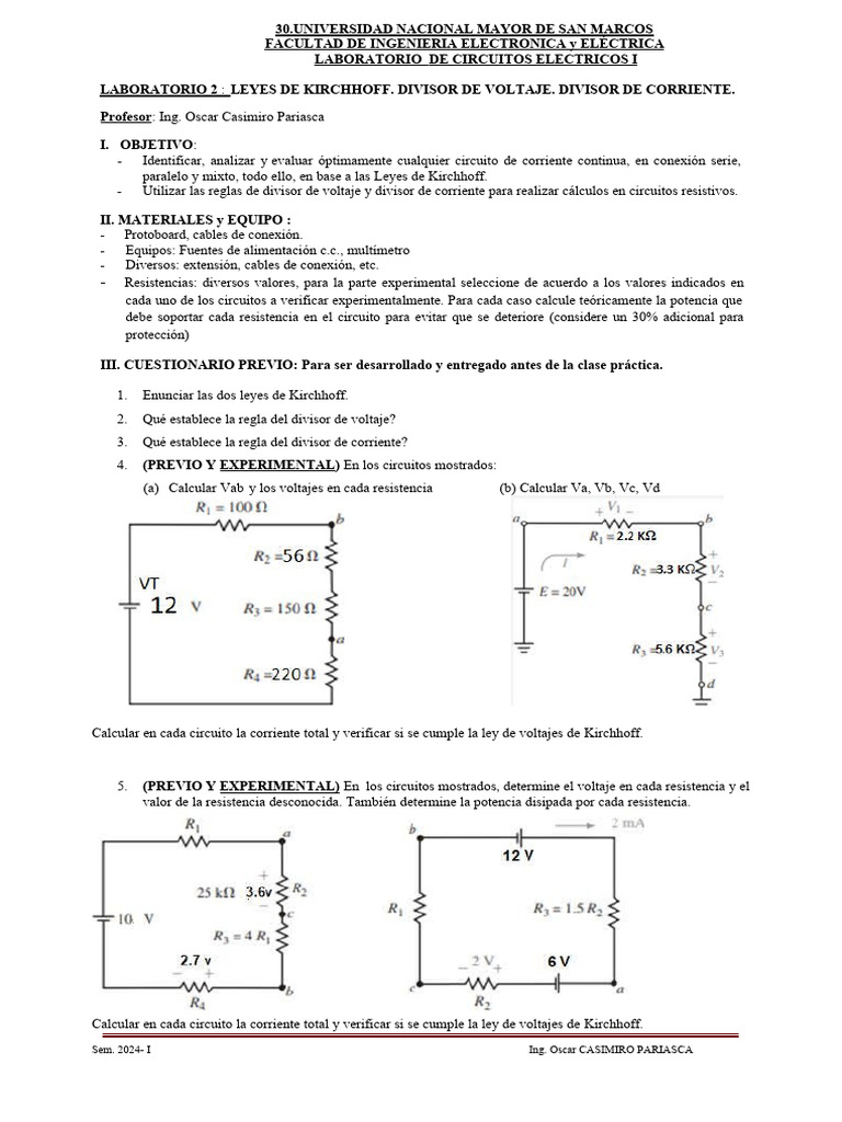 LAB 2-2024-1- CIRCUITOS ELECTRICOS I- LEYES DE KIRCHHOFF. DIVISOR DE ...
