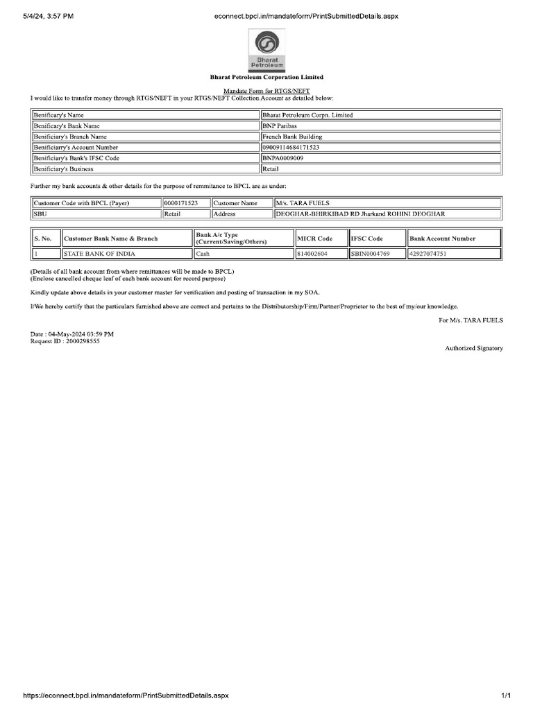 Mandate Form Tara | PDF
