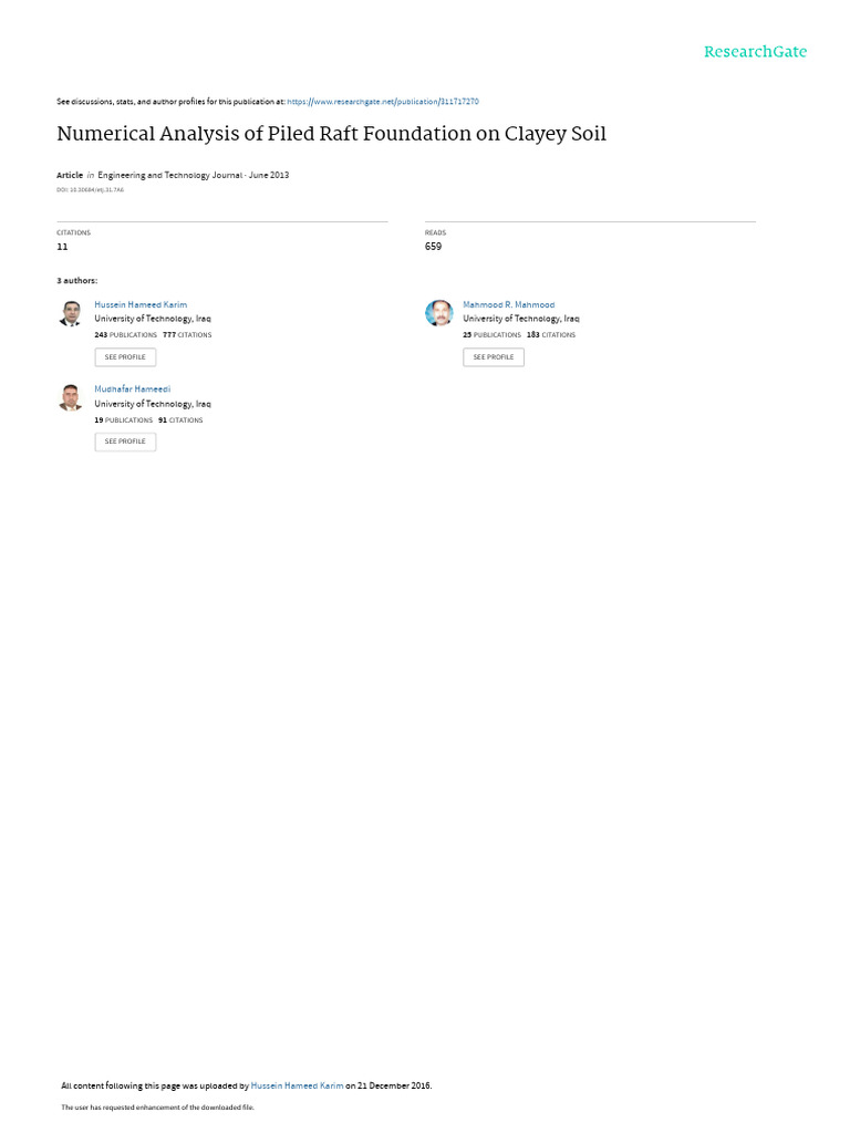 Numerical Analysis of Piled Raft | PDF | Plasticity (Physics) | Stress ...