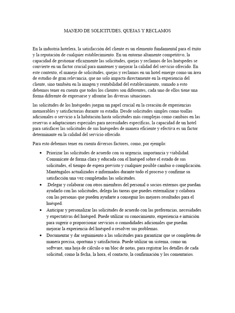 Gestión Efectiva de Quejas en Hoteles | PDF | Hotel | Internet