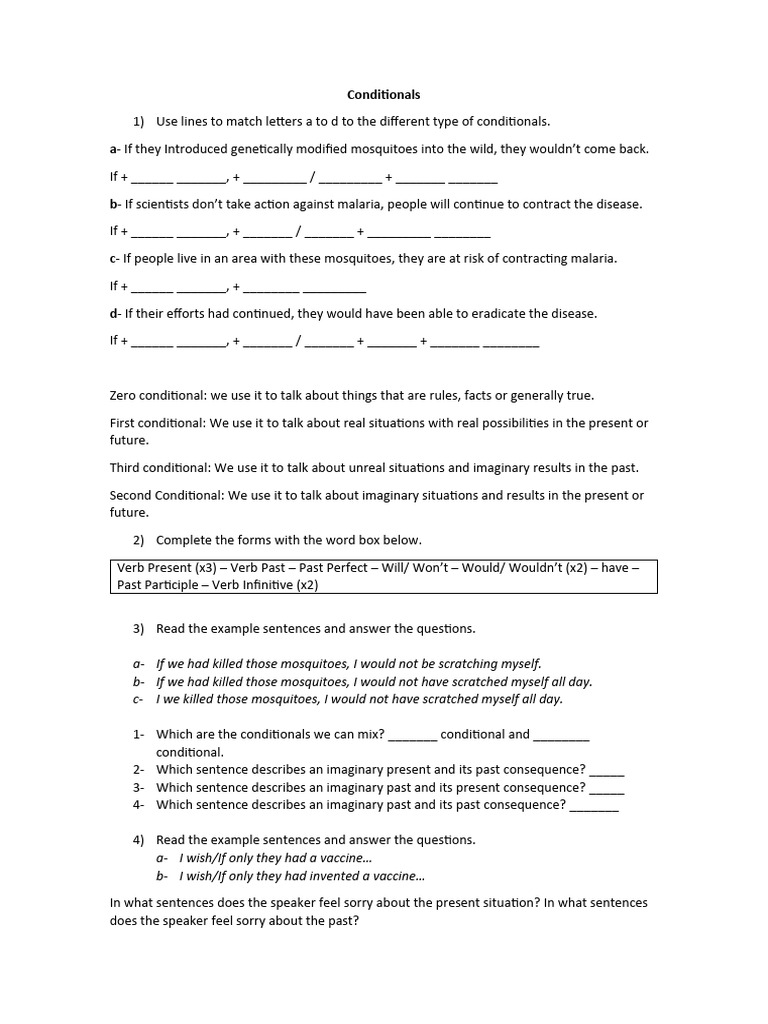 Conditionals For B2+ - Guided Discovery For Gateway | PDF | Verb | Malaria
