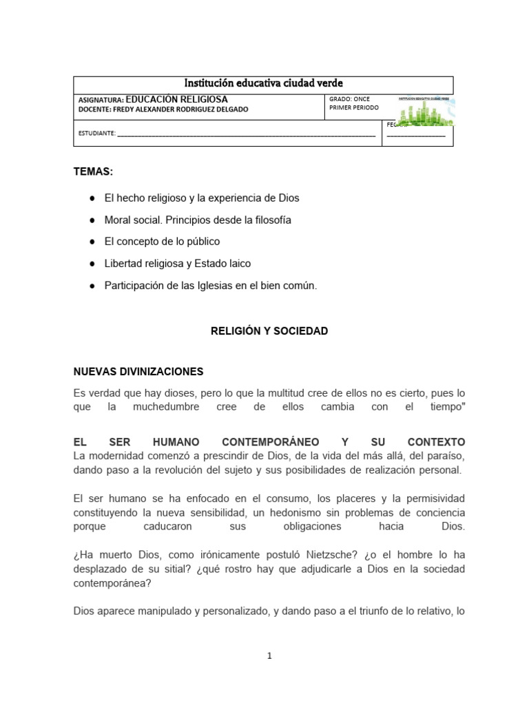 GUIA PRIMER PERIODO 11 | PDF | Sectarismo