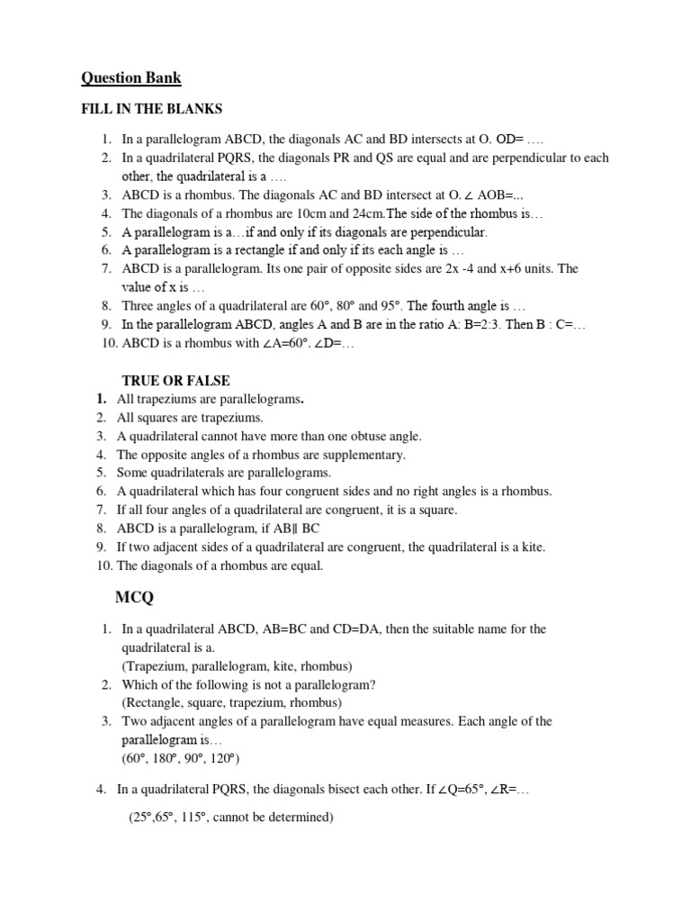 G9 Math Quadrilaterals QS | PDF | Rectangle | Euclidean Geometry