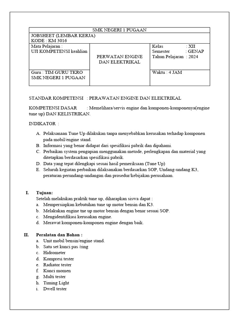 UKK 2024 Job - Sheet - Tune - Up - For Merge | PDF