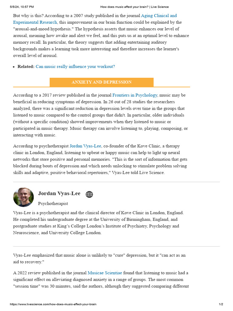 How Does Music Affect Your Brain - Live Science 2 | PDF | Psychotherapy ...