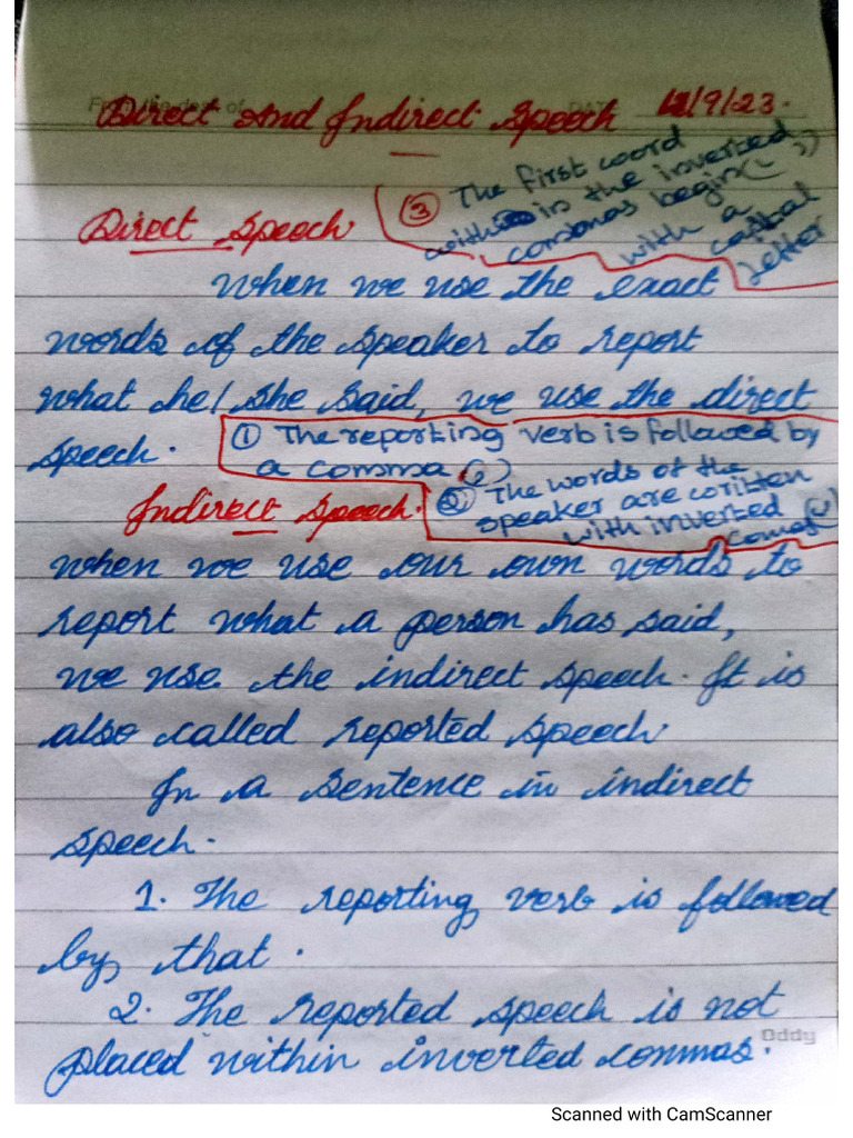 Direct and Indirect Speech Notes | PDF Direct and Indirect Speech Notes | PDF