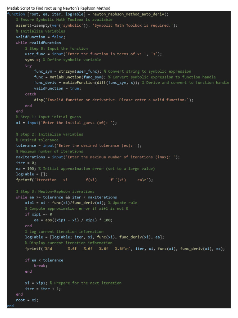 Matlab Script To Find Root Using Newtons Raphson Method Pdf 