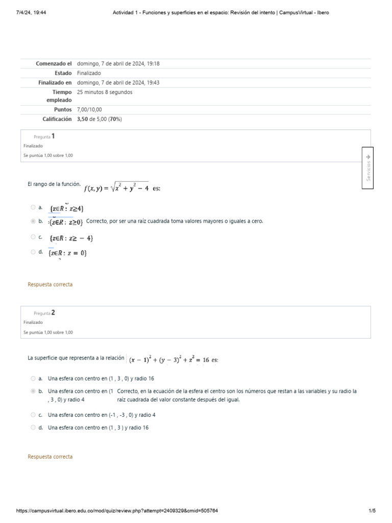 Actividad 1 - Funciones y Superficies en El Espacio - Revisión Del ...