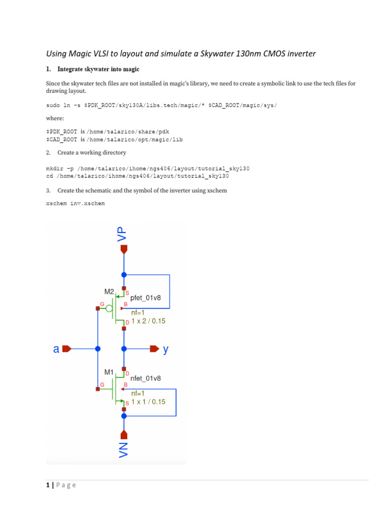 Skywater 130nm CMOS Inverter Layout & Simulation Guide | PDF | Mosfet ...
