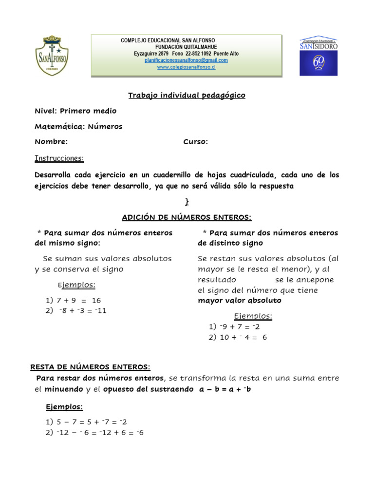 Guía de Matemática Operatoria en Q Primero Medio 1 230330 234022 | PDF ...