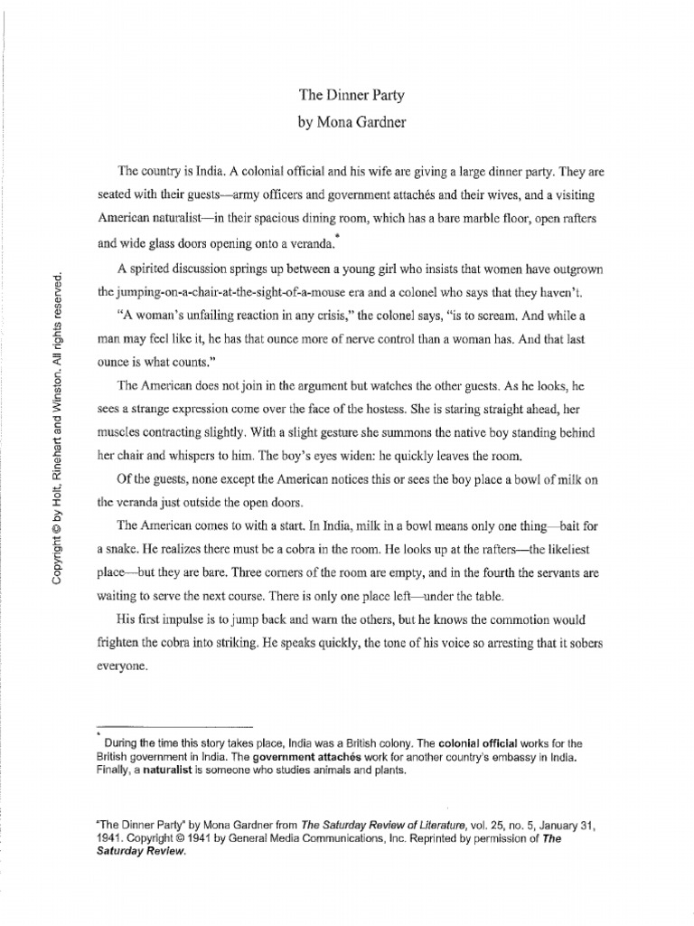 The Dinner Party Short Story | PDF