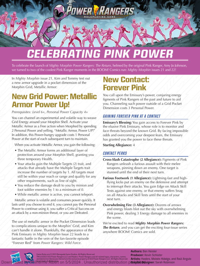 Power Rangers RPG - Celebrating Pink Power | PDF