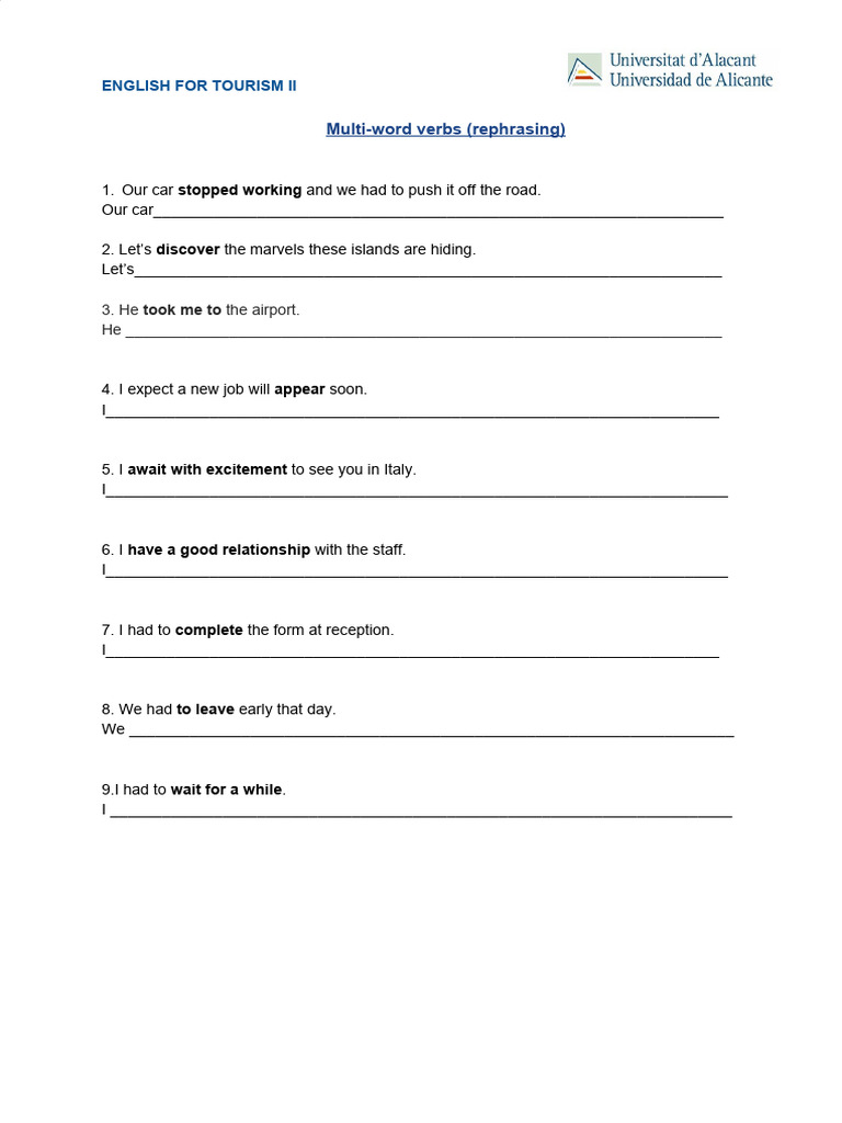 Multi-word Verbs in Tourism English | PDF