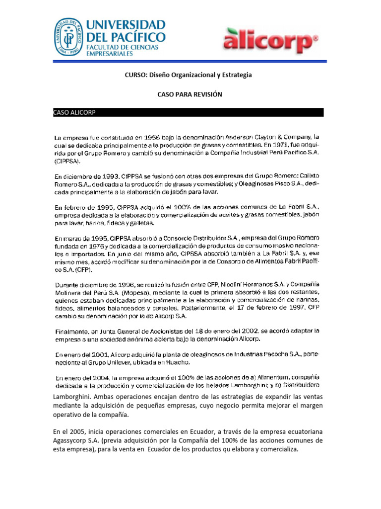 Caso Grupo Alicorp 2018 | Descargar gratis PDF | Presupuesto | Calidad (comercial)