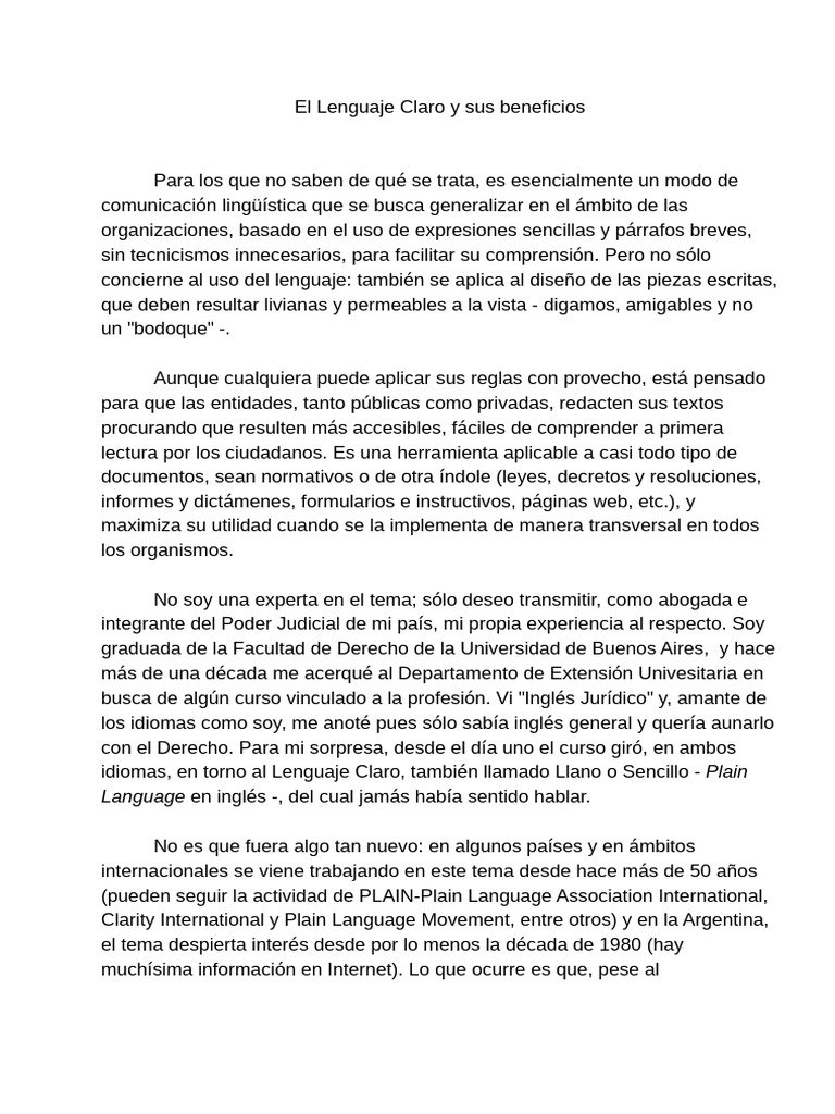 Rocca, Lorena María - El Lenguaje Claro y Sus Beneficios | PDF | Lenguaje simple | Lingüística