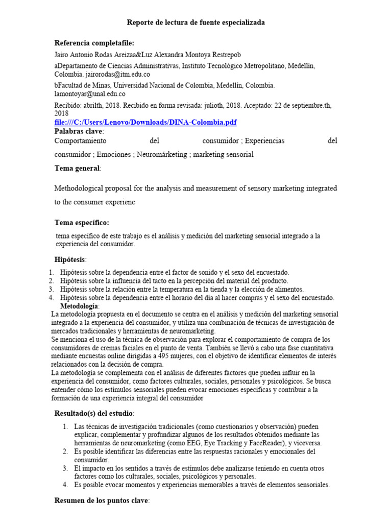 Reporte+de+lect - NCZFGT Trbajo 4 Final | PDF | Marketing | Experiencia